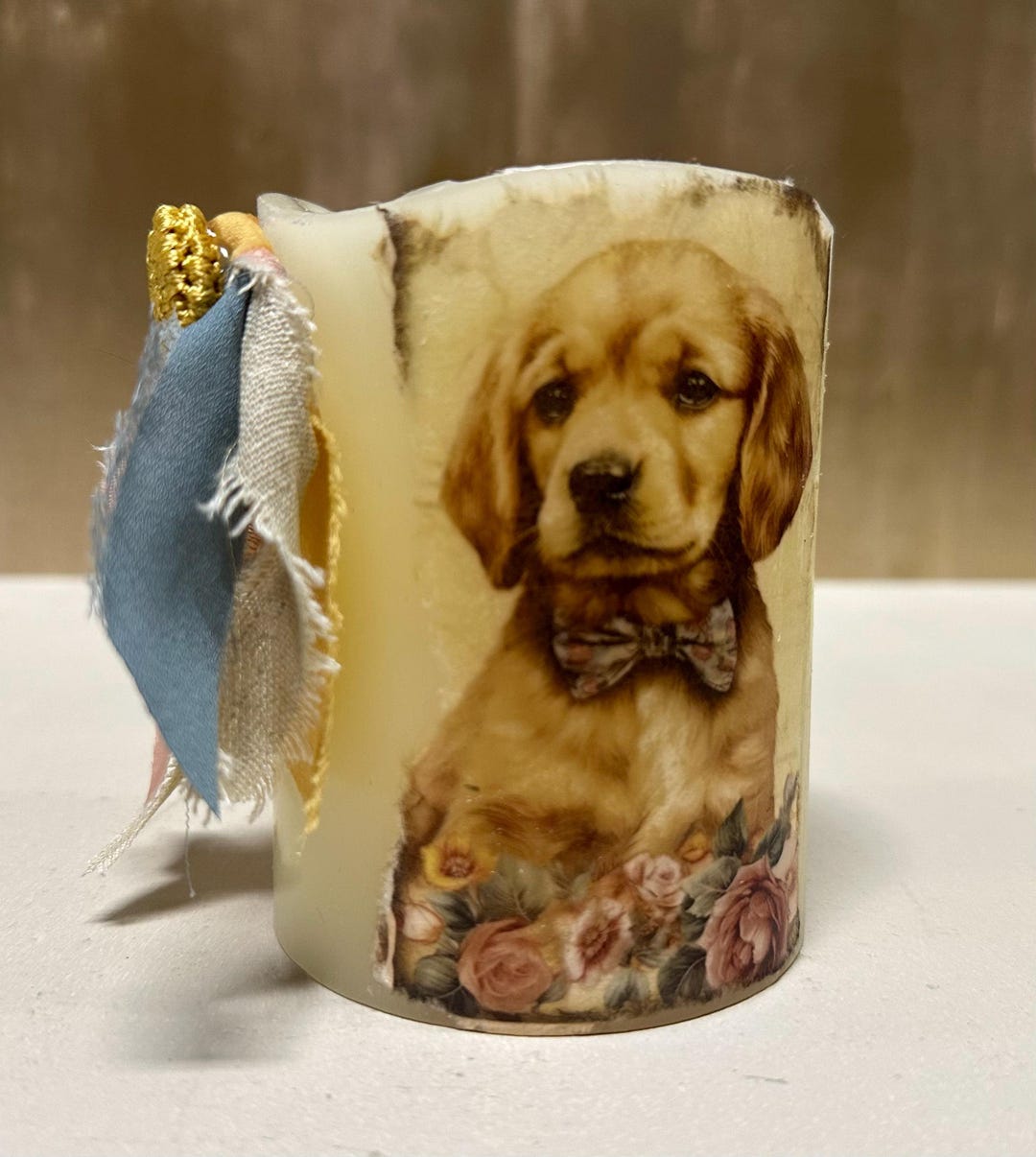 Precious Golden Labrador Puppy Flameless Real Wax Pillar Candle 3x4 ...