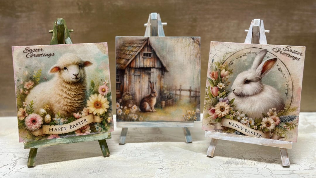 Beautiful Spring Wood Art Canvas With Complementing Easel, Mini Art ...