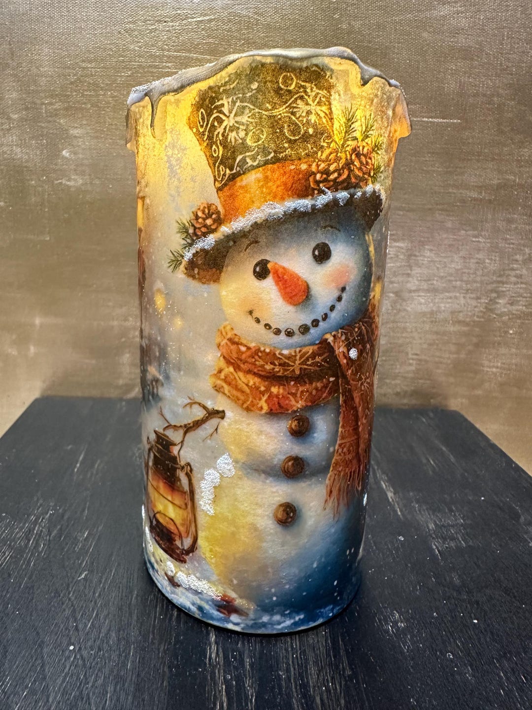 Cute Snowman Flameless Real Wax Pillar Candle 6 X 3. Festive Winter ...