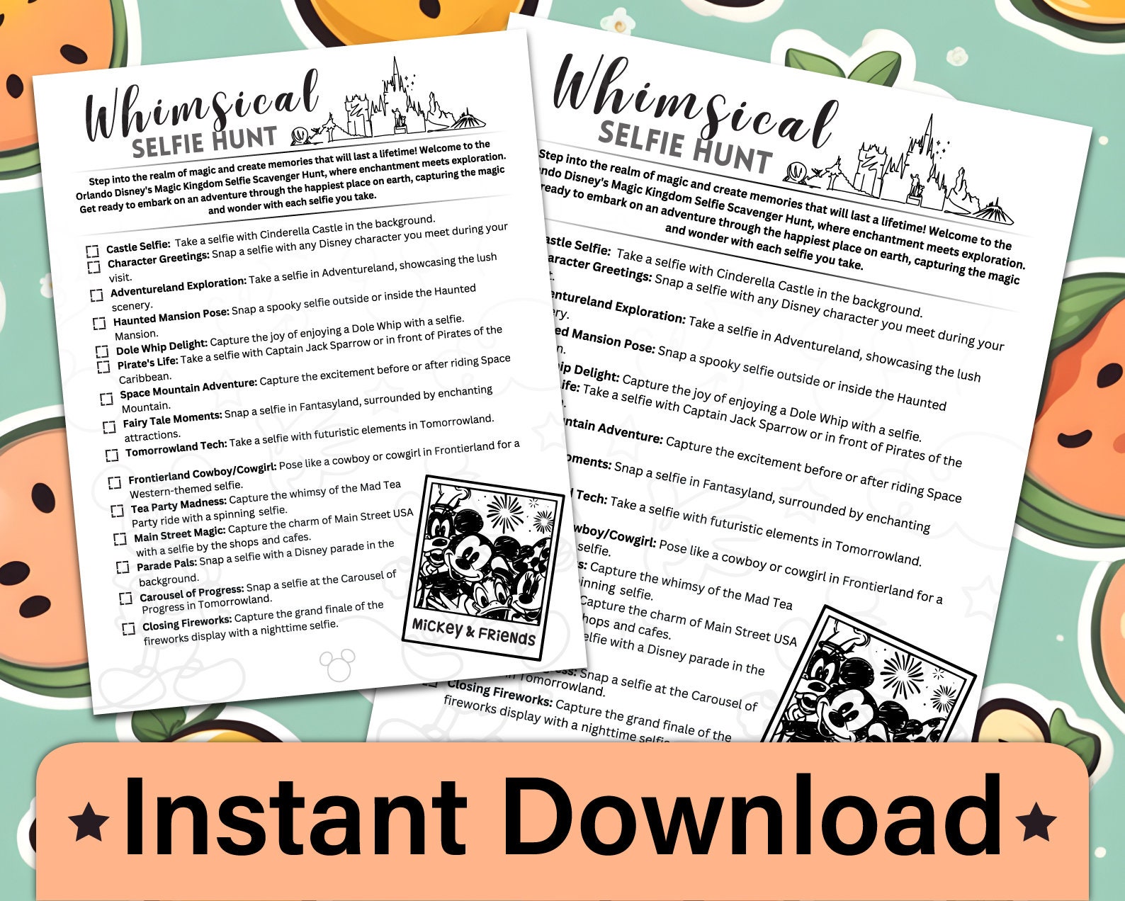 Magic Kingdom Disney World Printable Theme Park Selfie Scavenger Hunt ...