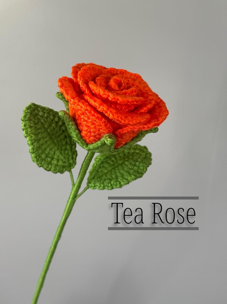 Single Custom Crochet Tea Rose - Handmade Flower - Hand Knitted Crochet ...