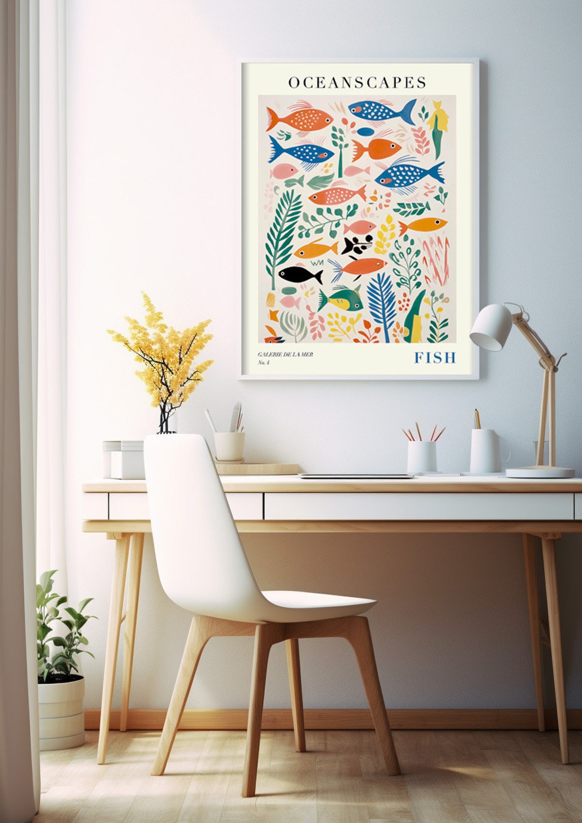 Marine Life, Digital Fish Poster Art, Henri Matisse Style Art, Fish ...