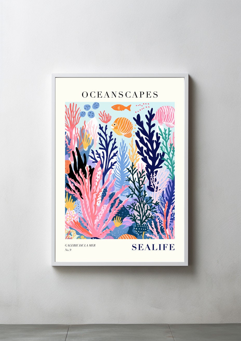 Sealife Poster, Oceanscapes Wall Art, Matisse Style Poster, Abstract ...