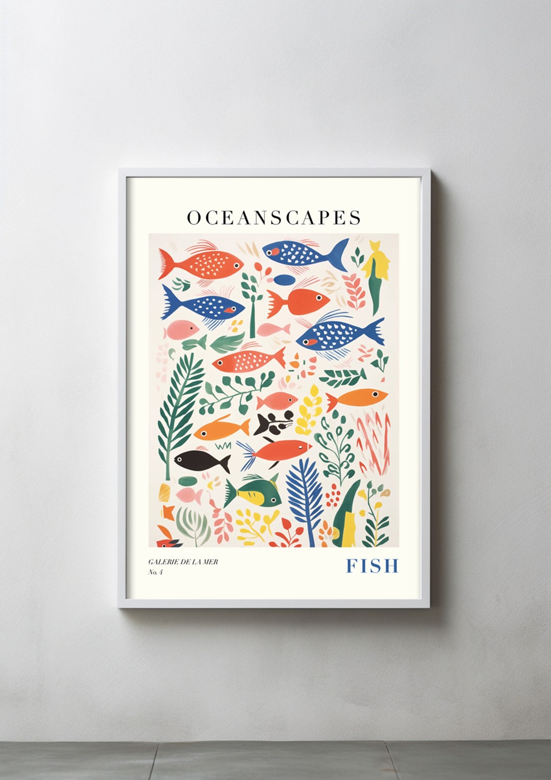 Marine Life, Digital Fish Poster Art, Henri Matisse Style Art, Fish ...