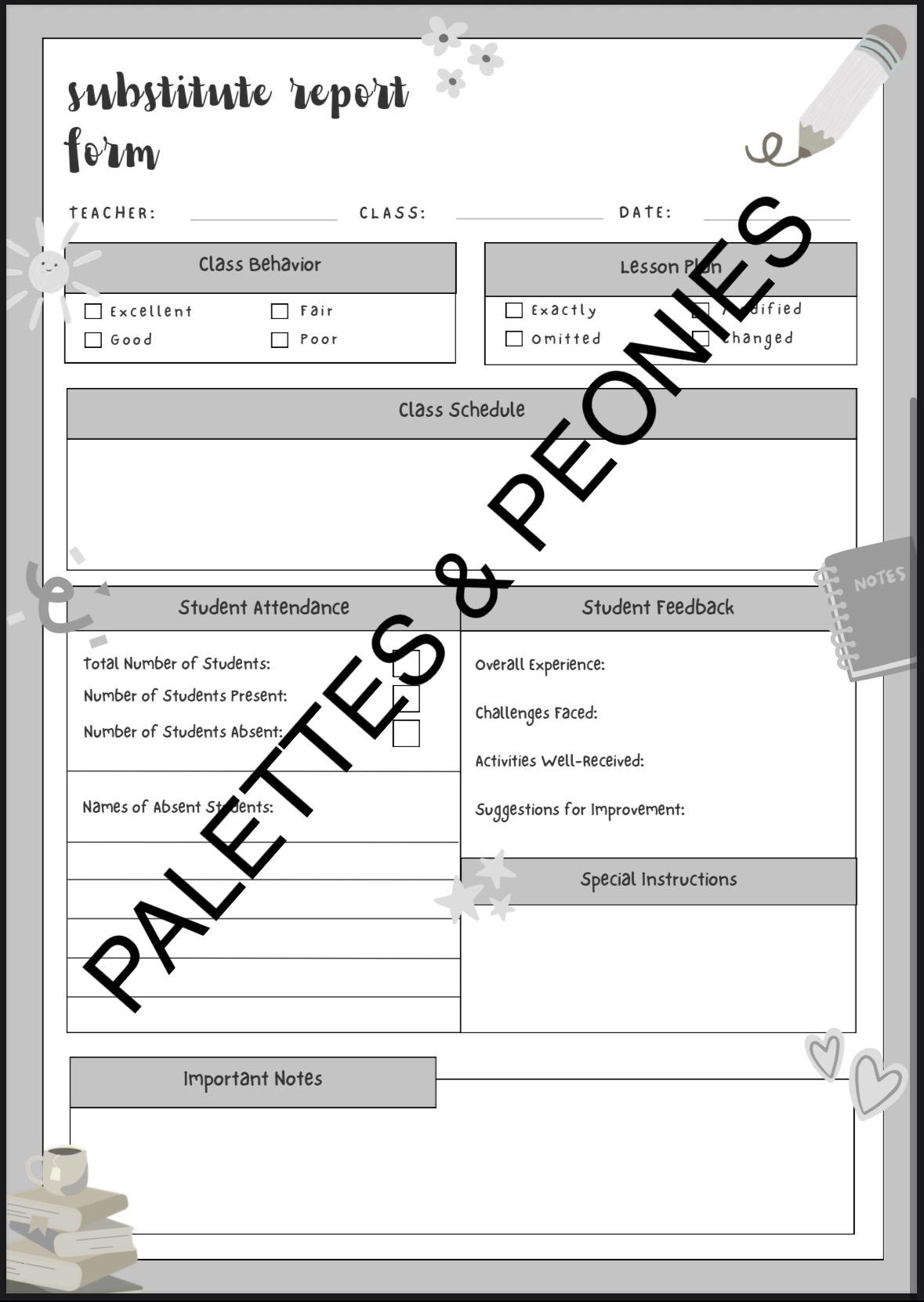 Substitute Teacher Report Form, Cute Pink, Sub Teaching, Girly Teacher ...