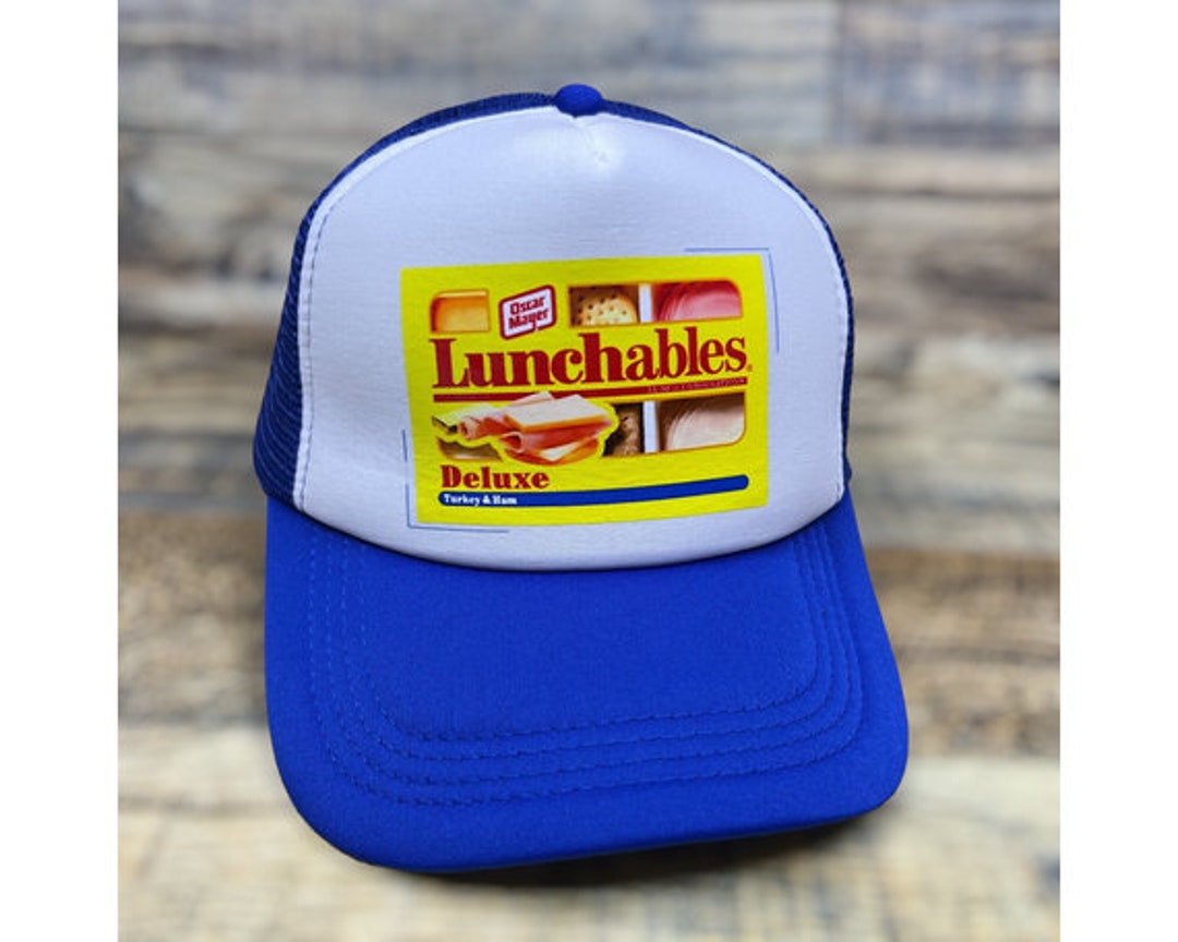 Lunchables Mens Trucker Hat Blue Snapback 80s Retro Logo Oscar Mayer ...