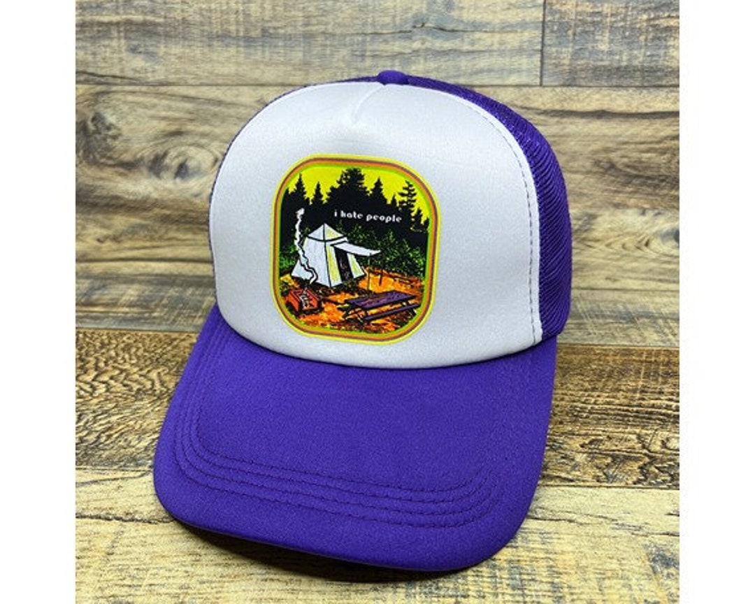 I Hate People Camping Mens Trucker Hat Purple Snapback Funny Meme ...