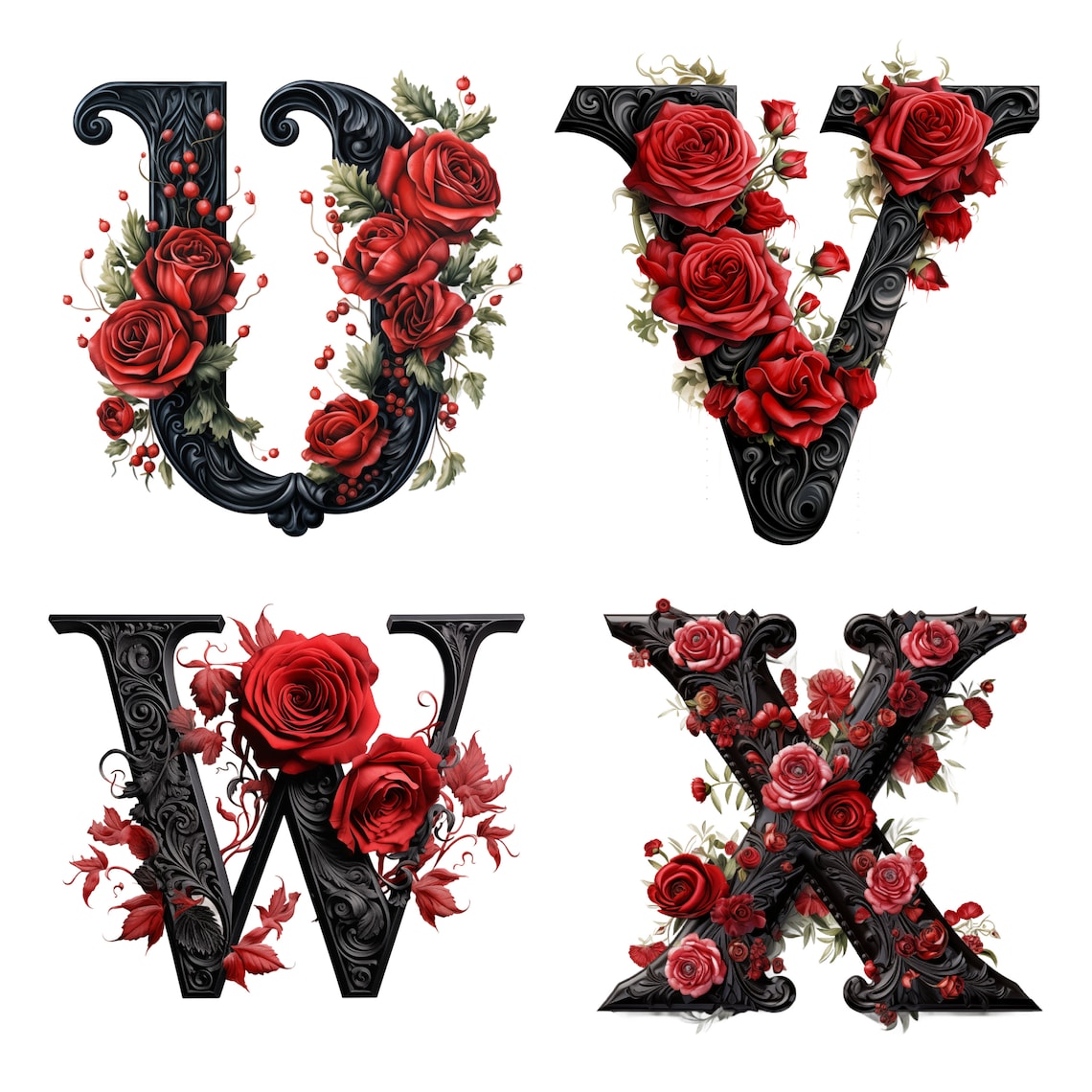 Red Rose Png Clipart, Red Rose Font Alphabet Rose Letters Png Doodle ...