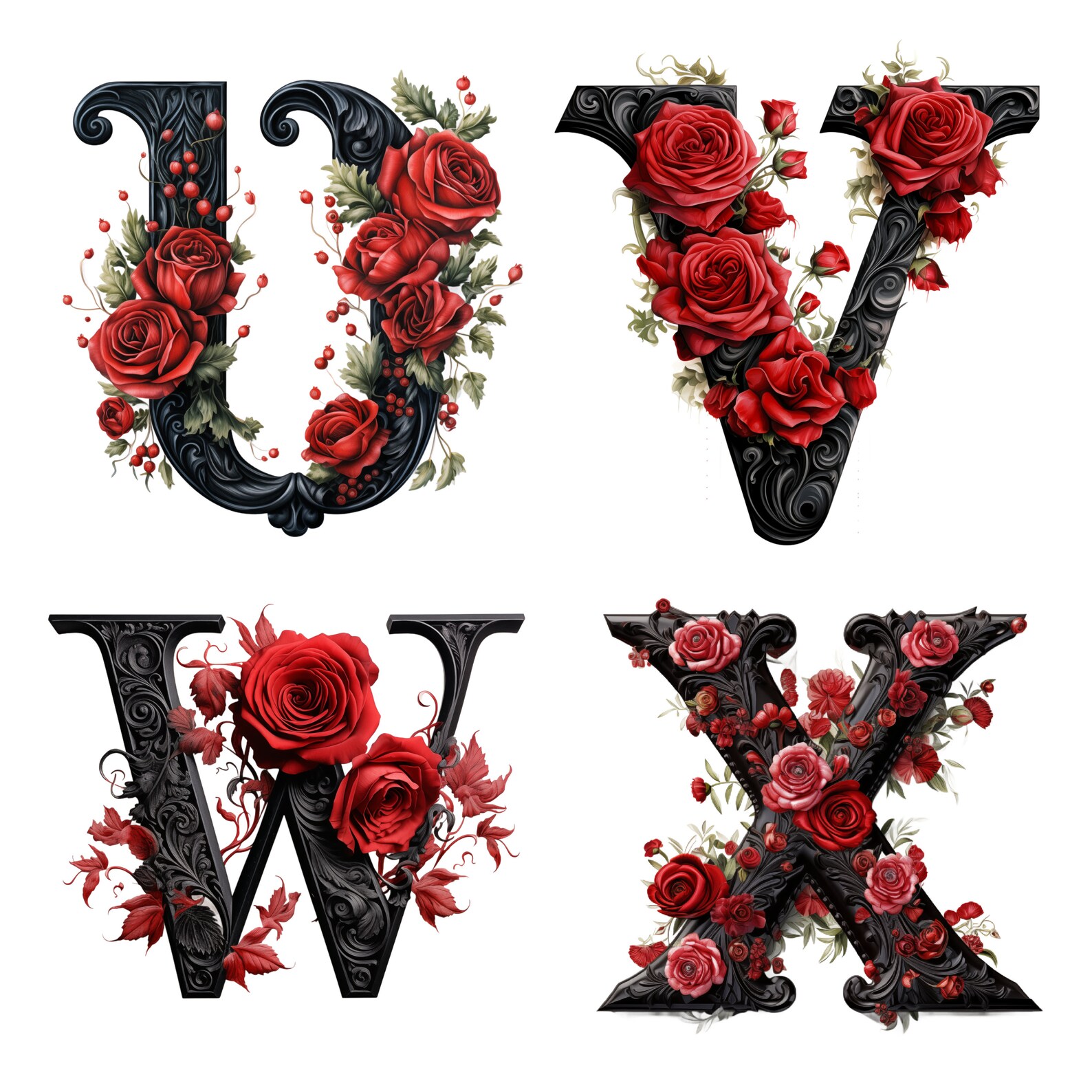 Red Rose Png Clipart, Red Rose Font Alphabet Rose Letters Png Doodle ...