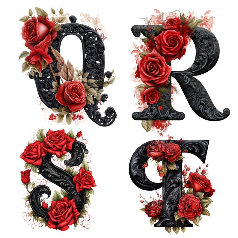 Red Rose Png Clipart, Red Rose Font Alphabet Rose Letters Png Doodle ...
