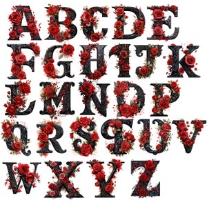 Red Rose Png Clipart, Red Rose Font Alphabet Rose Letters Png Doodle ...