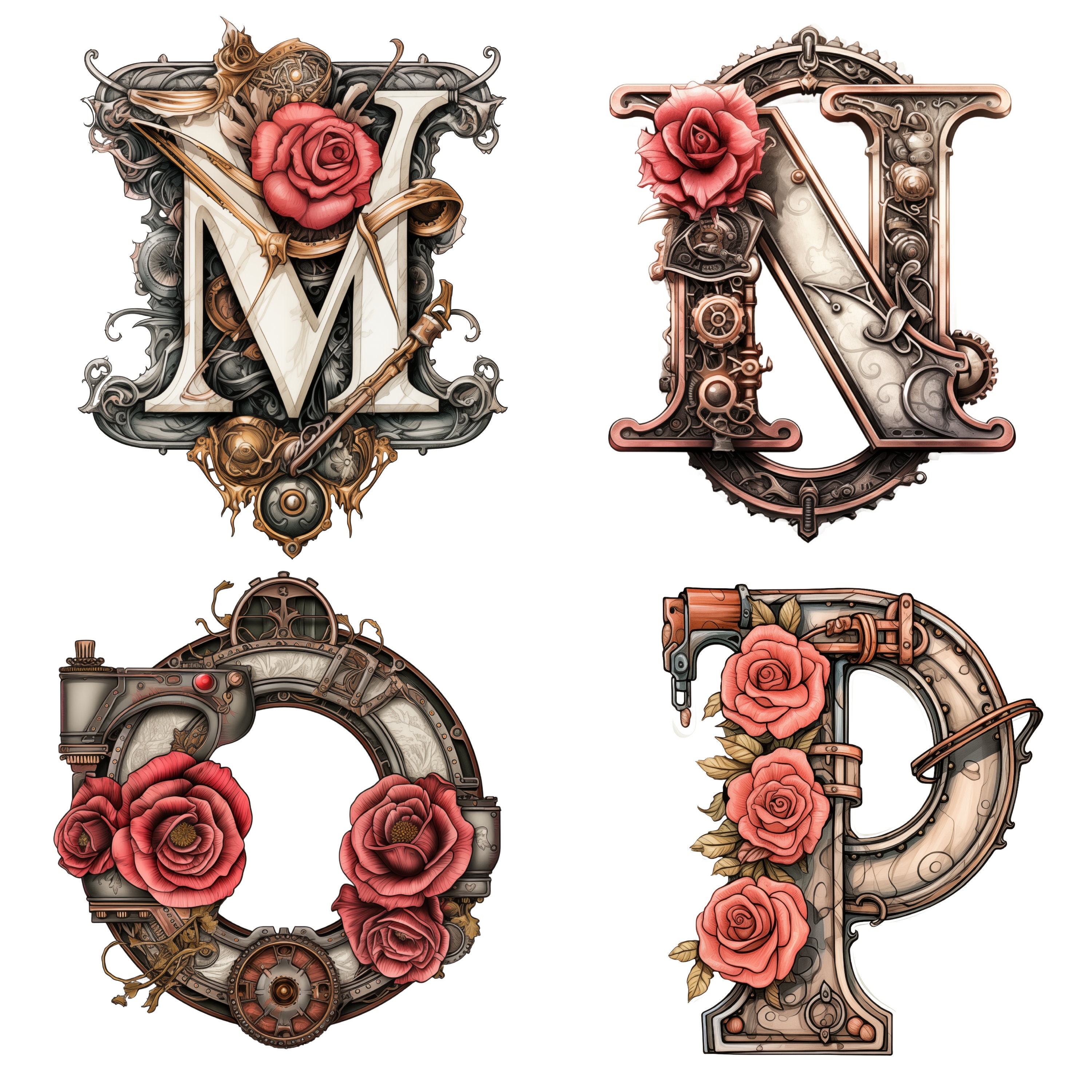 Steampunk Alphabet PNG Clipart, Initials, Digital Download, Letters ...