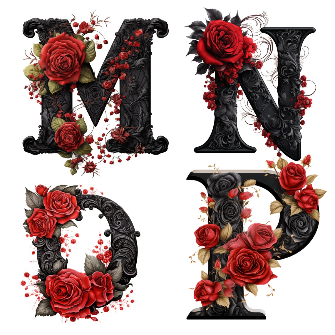 Red Rose Png Clipart, Red Rose Font Alphabet Rose Letters Png Doodle ...