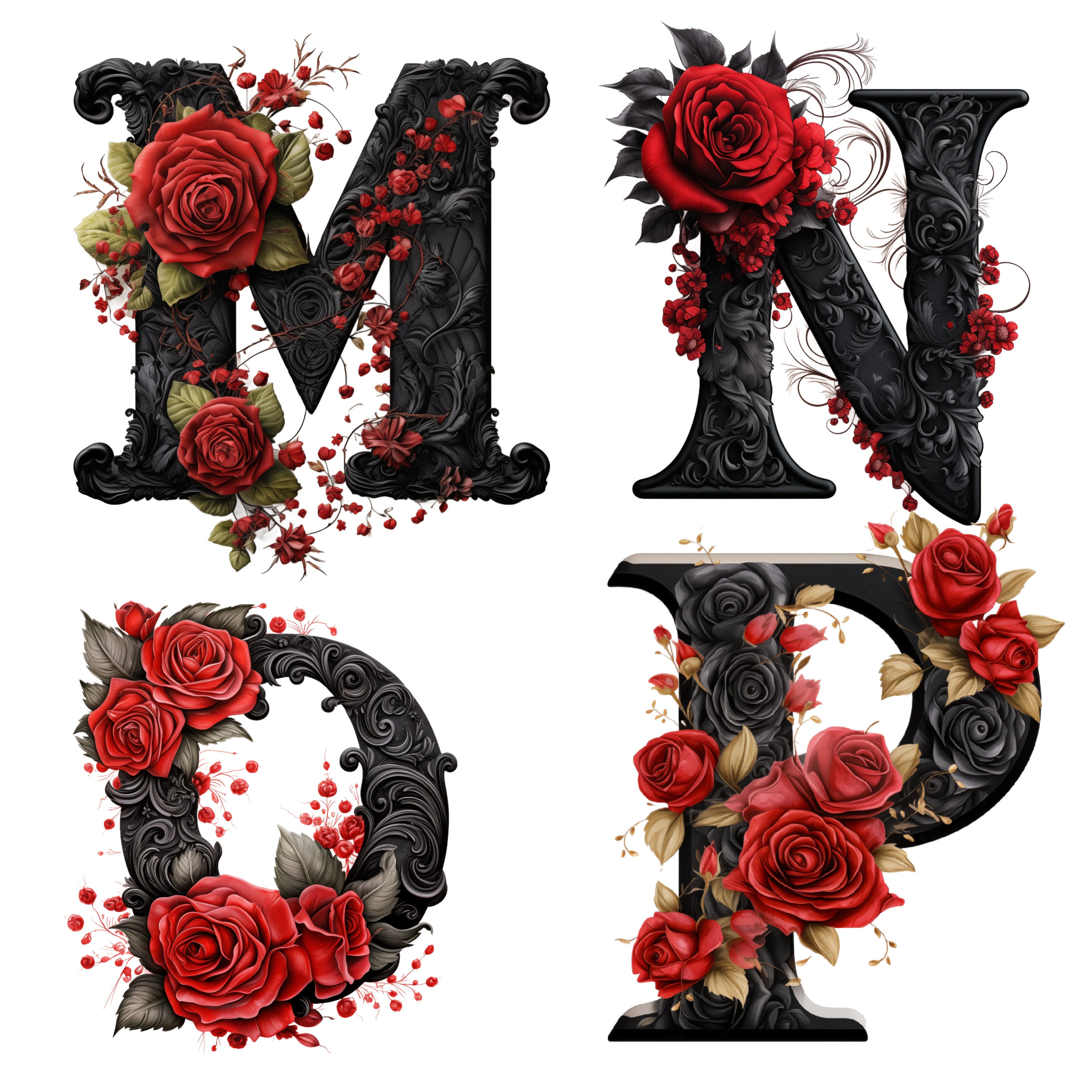 Red Rose Png Clipart, Red Rose Font Alphabet Rose Letters Png Doodle ...