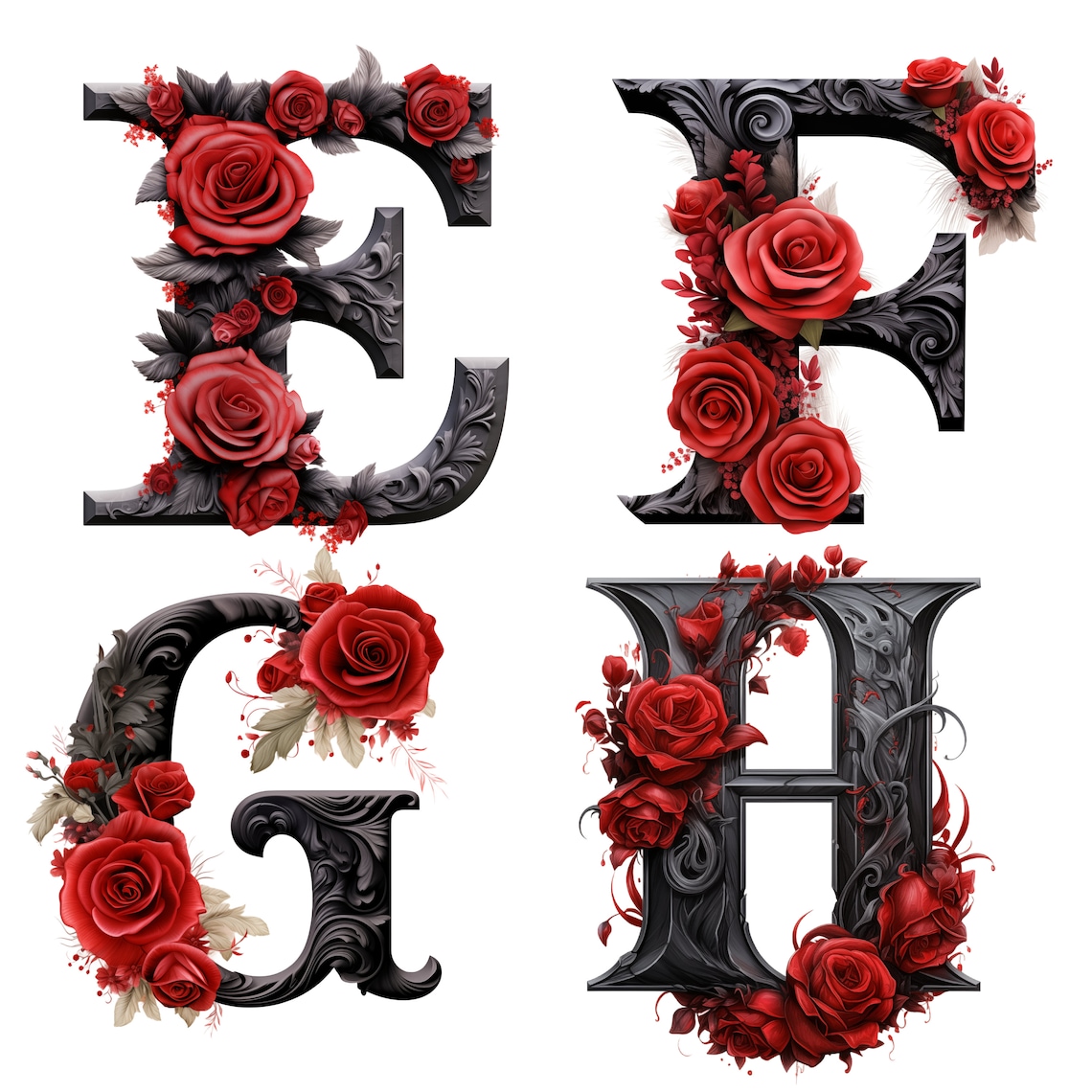 Red Rose Png Clipart, Red Rose Font Alphabet Rose Letters Png Doodle ...