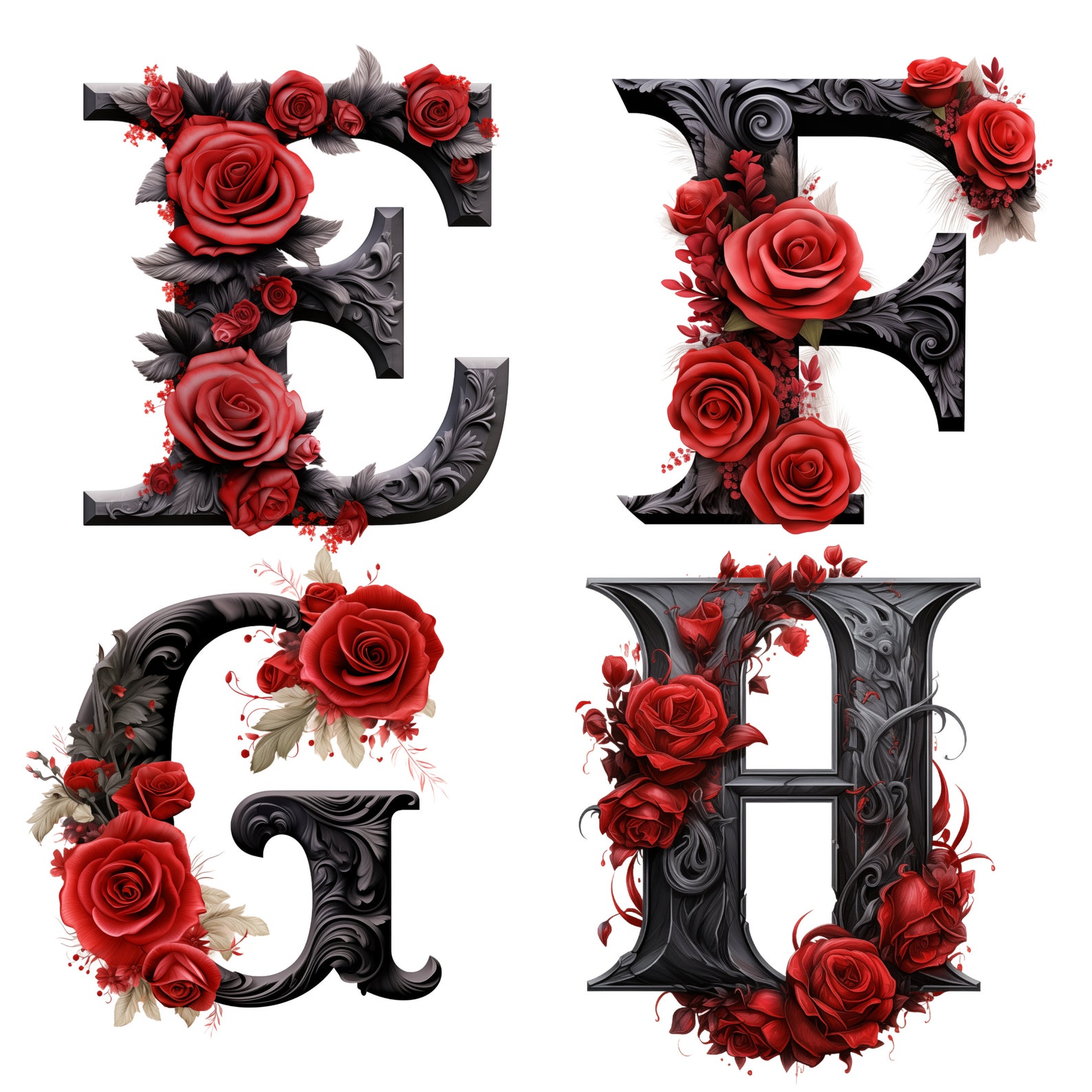 Red Rose Png Clipart, Red Rose Font Alphabet Rose Letters Png Doodle ...
