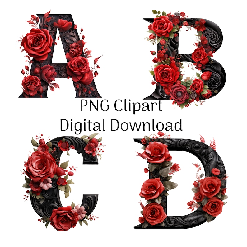 Red Rose Png Clipart, Red Rose Font Alphabet Rose Letters Png Doodle ...