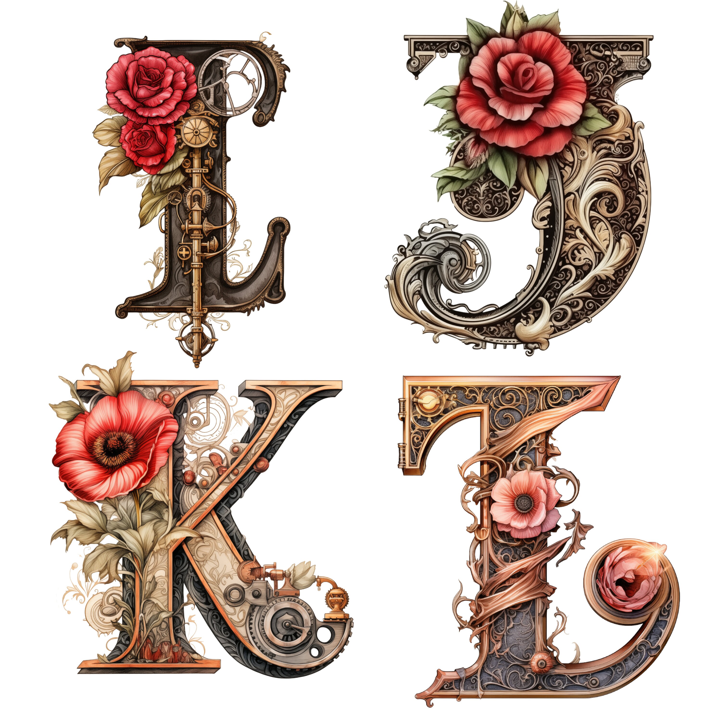 Steampunk Alphabet PNG Clipart, Initials, Digital Download, Letters ...