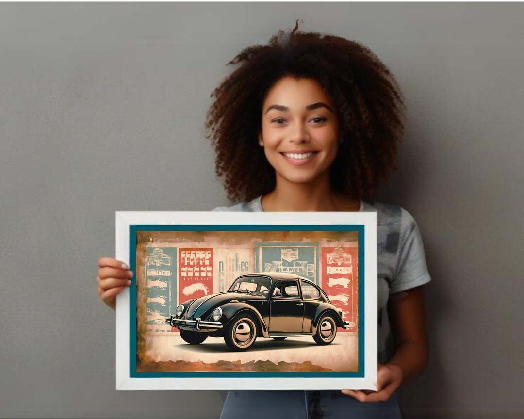 VW Beetle Car Wall Art, Printable Digital Artwork, Vintage Decor, Car ...