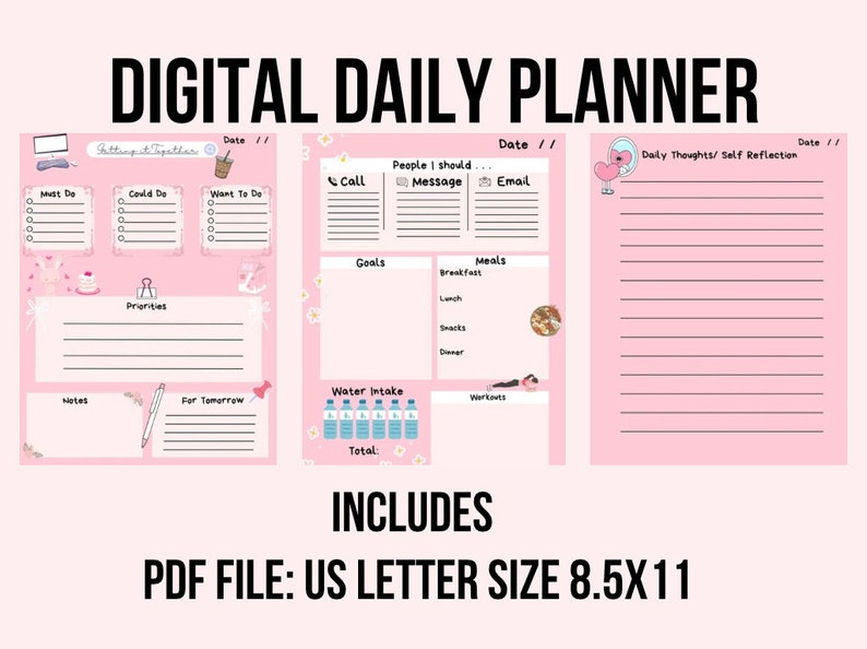 8.5x11 Editable Digital Daily Planner, Organization, for Routines ...