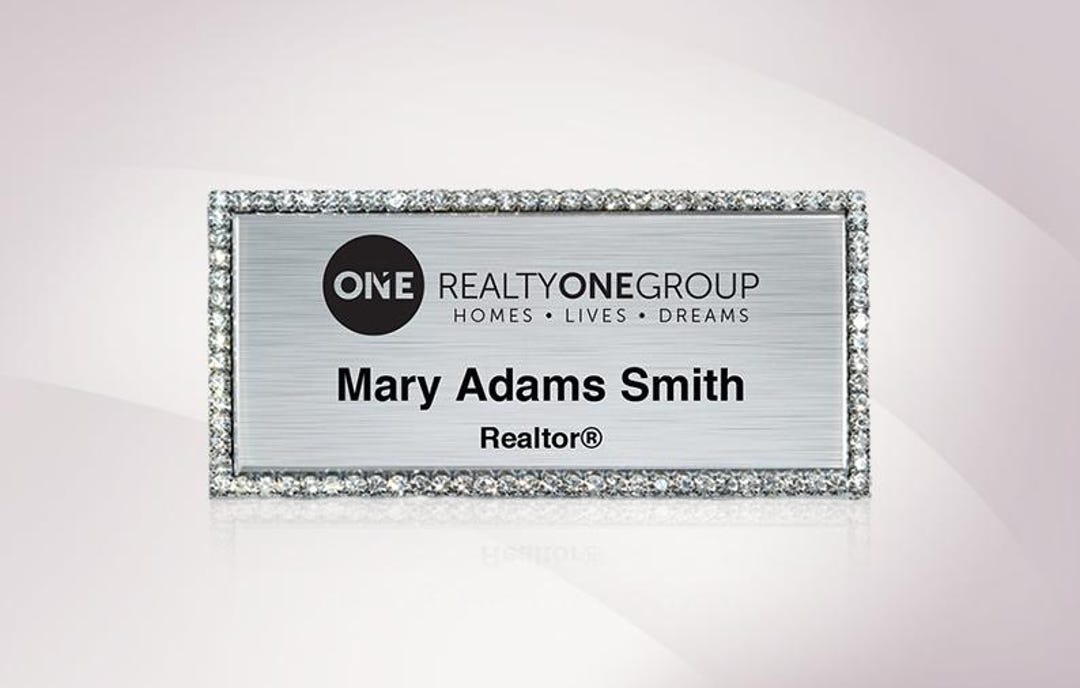 Customizable ROG Bling Rectangle Name Badges, Professional Realtor Name ...