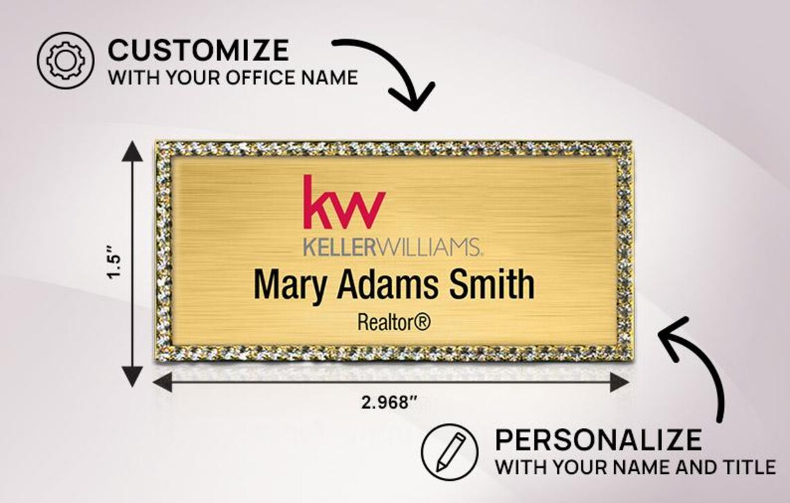 Custom Keller Williams Bling Name Badge, Realtor Accessories - Etsy