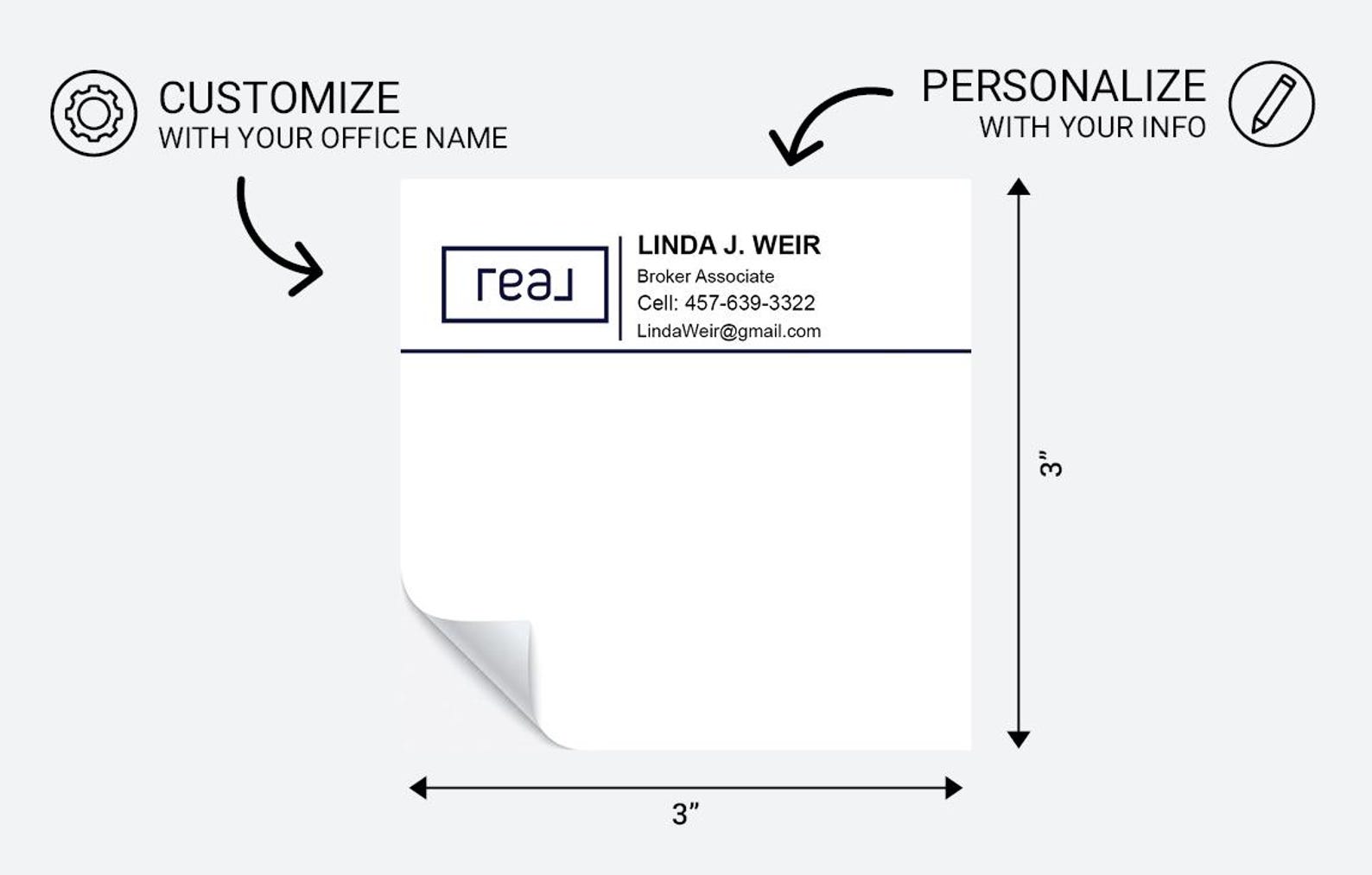 One Real Customizable Sticky Notes, Professional Realtor Sticky Notes ...