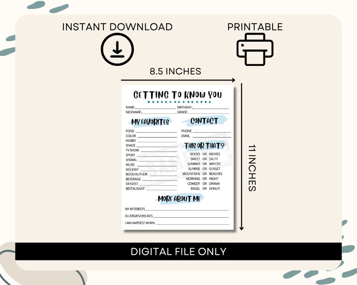 Get to Know You Survey, Get to Know You Printable, All About Me, New ...