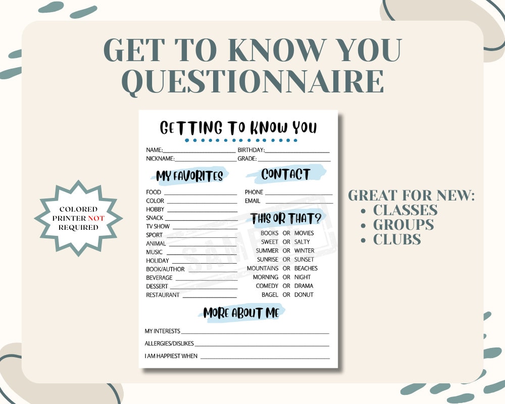 Get to Know You Survey, Get to Know You Printable, All About Me, New ...