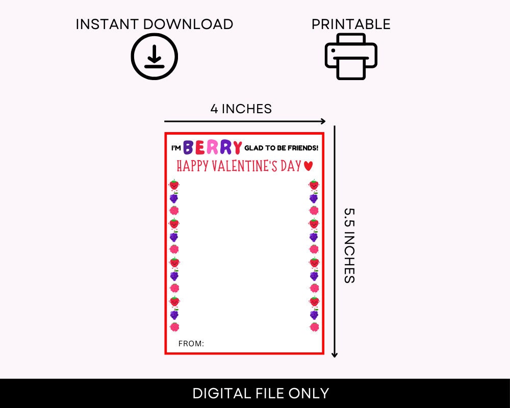 SUPER EASY Printable Valentine Card, Fruit Snack Valentine, Classroom ...