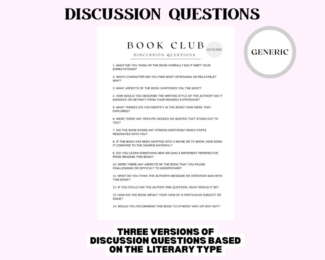 Book Club Bundle, Book Club Discussion Kit, Printable Book Club Questions, Reading Planner, Book ...