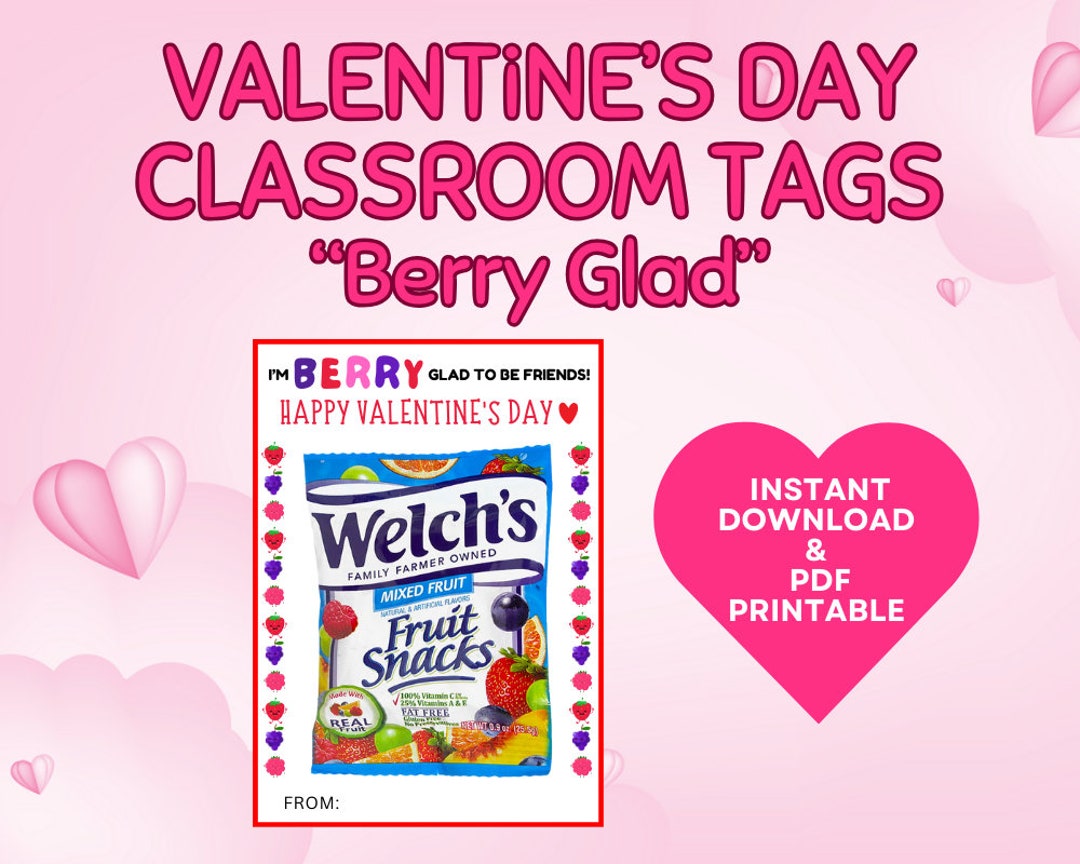 SUPER EASY Printable Valentine Card, Fruit Snack Valentine, Classroom ...