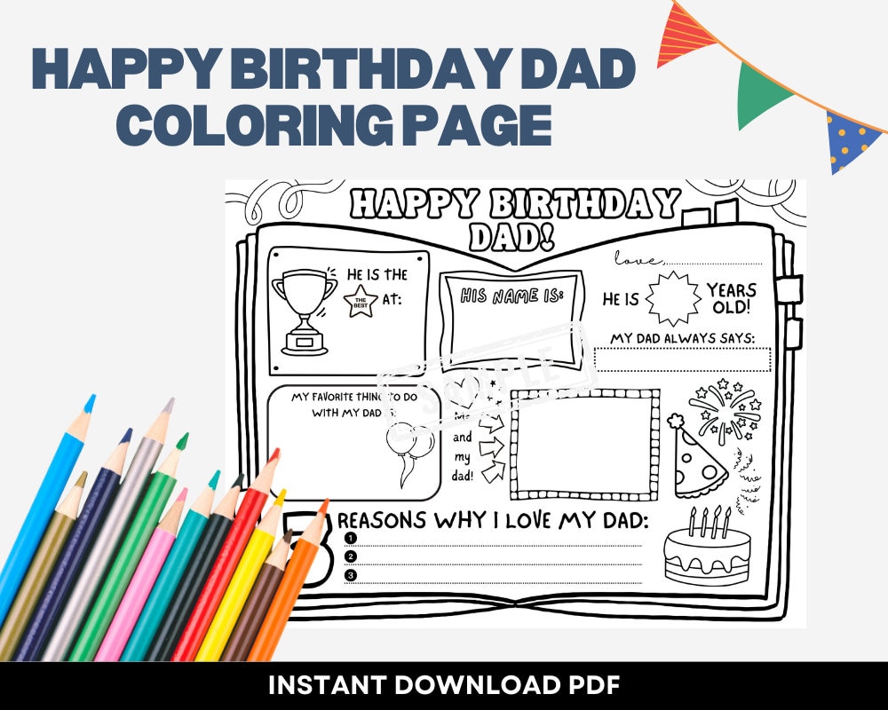 Happy Birthday Dad Coloring Page, All About Dad, Happy Birthday Dad ...