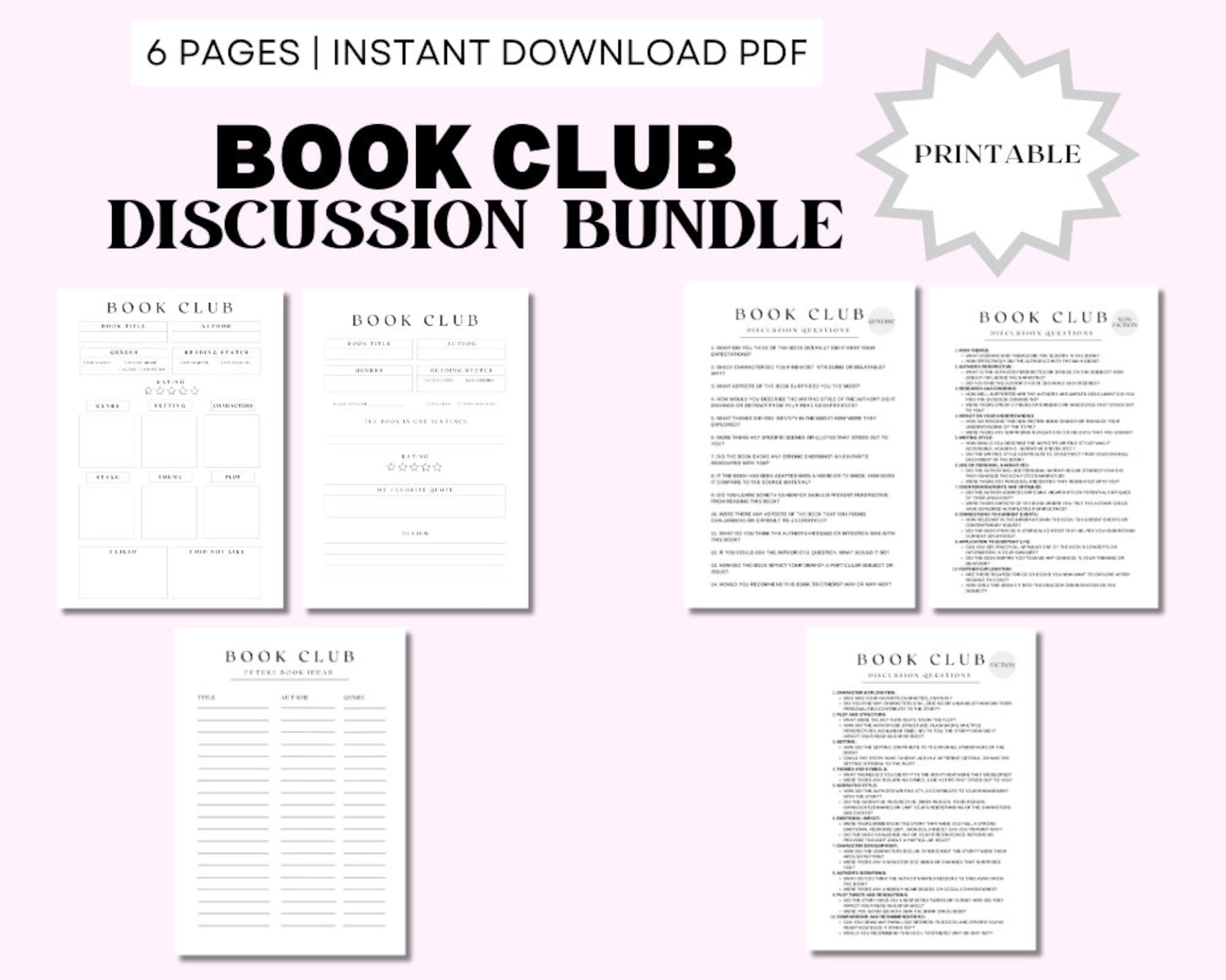 Book Club Bundle, Book Club Discussion Kit, Printable Book Club ...