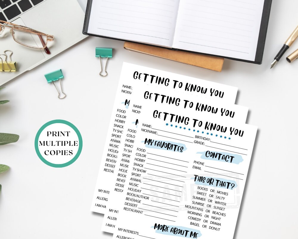 Get to Know You Survey, Get to Know You Printable, All About Me, New ...