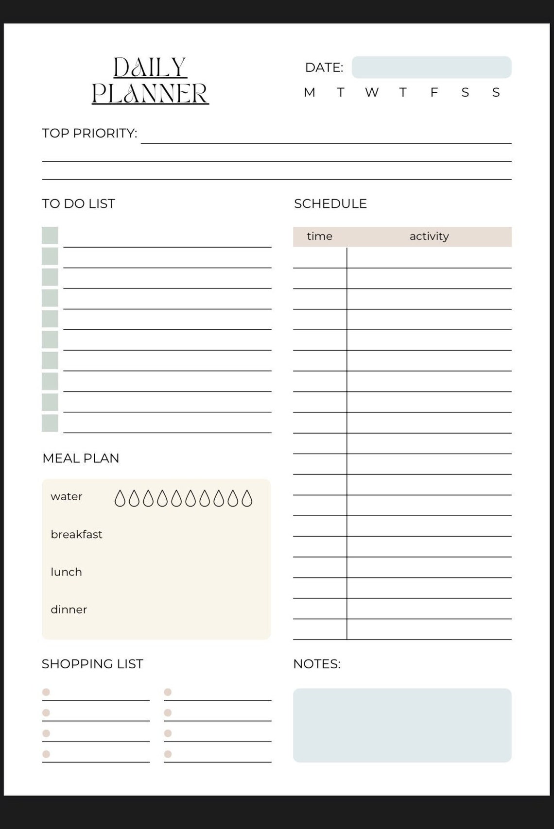 Digital Download, Daily Planner, Daily Schedule, Easy Read, Printable ...