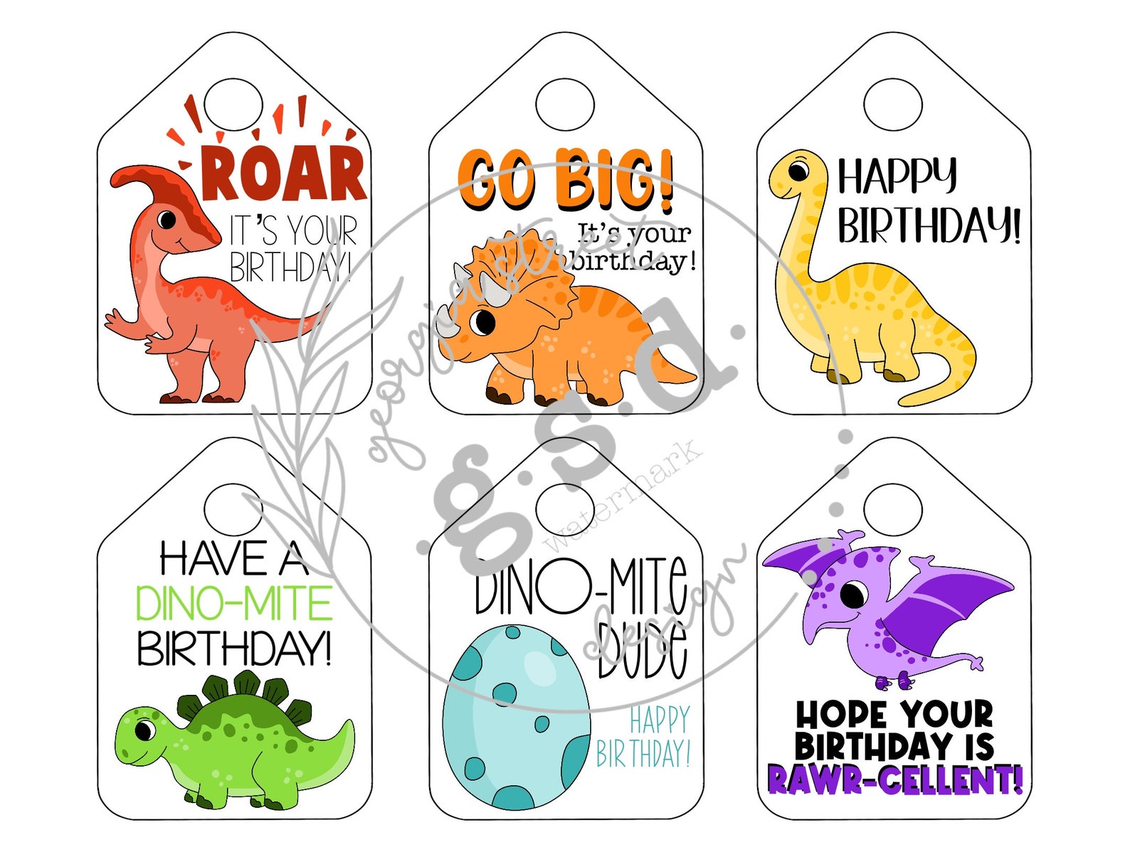 Birthday Dinosaur Gift Tags - Etsy