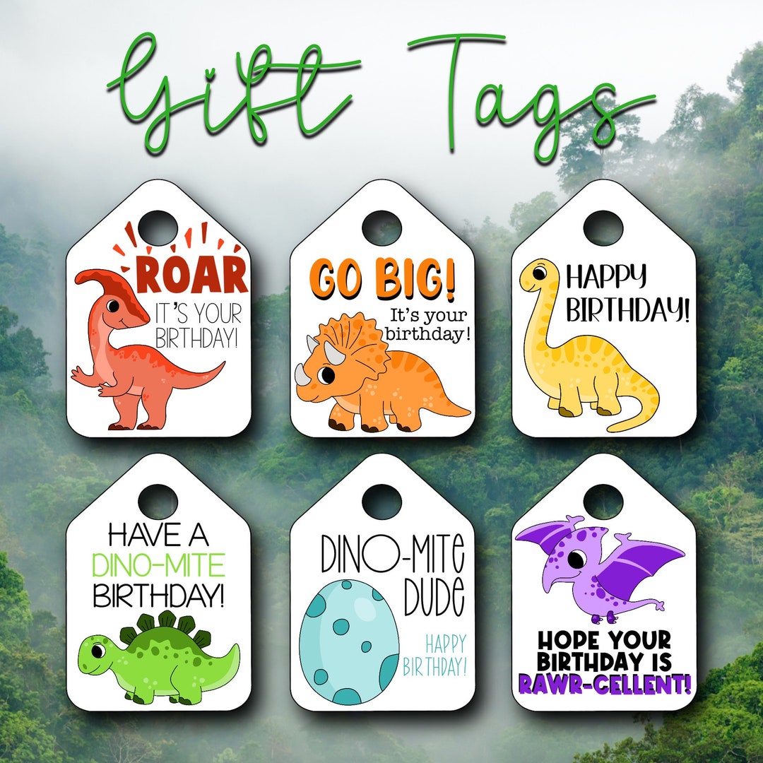 Birthday Dinosaur Gift Tags - Etsy