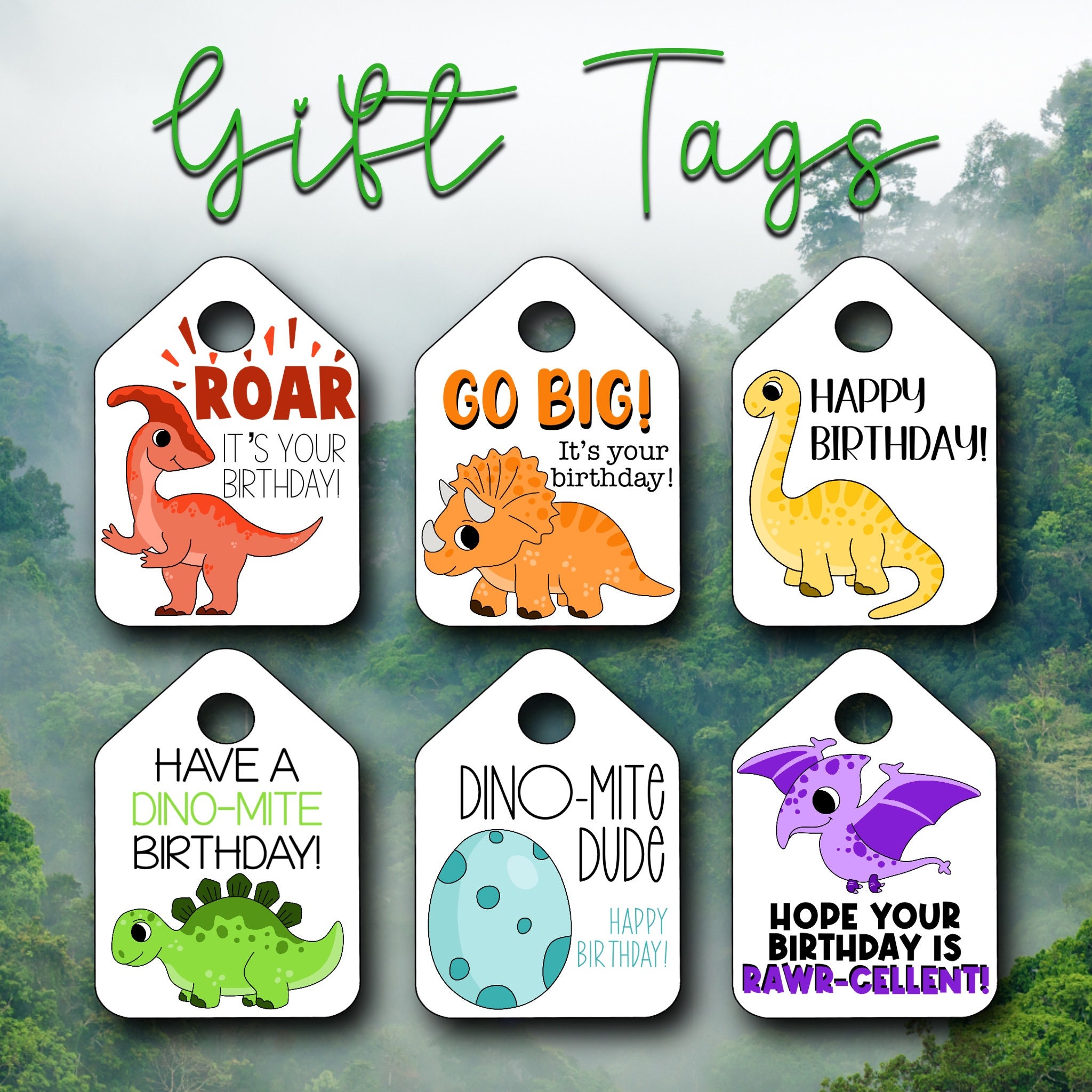 Birthday Dinosaur Gift Tags - Etsy