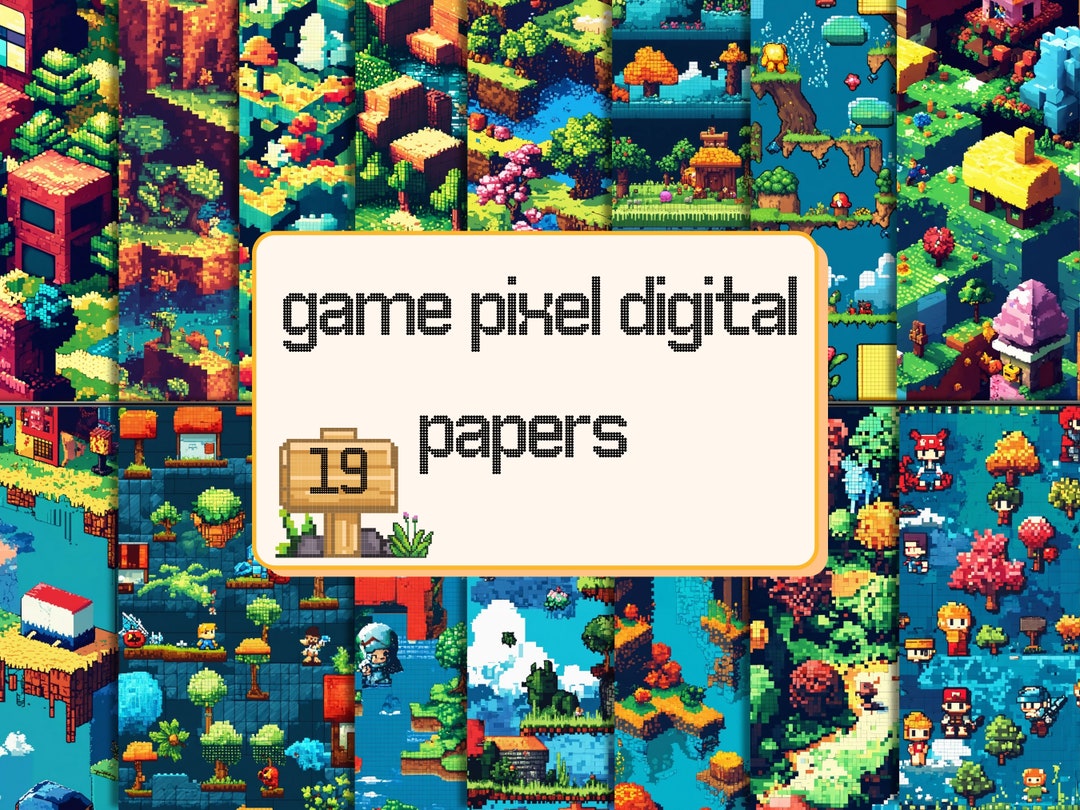 Pixelated Game World Seamless Patterns Retro Pixel Art Digital Papers ...