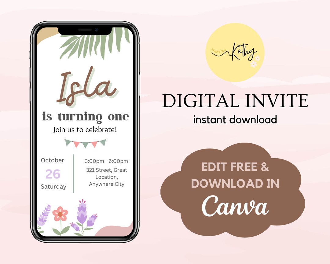 Pastel Color Birthday Invitation, E-invite, Editable Invitation ...