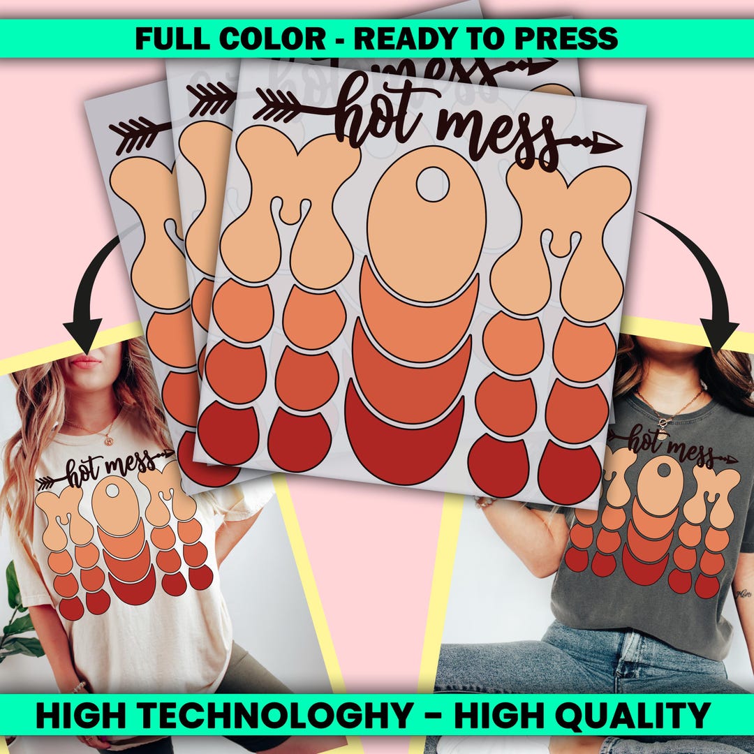 Retro Hot Mess Mom DTF Transfer, Ready to Press, Personalized DTF ...