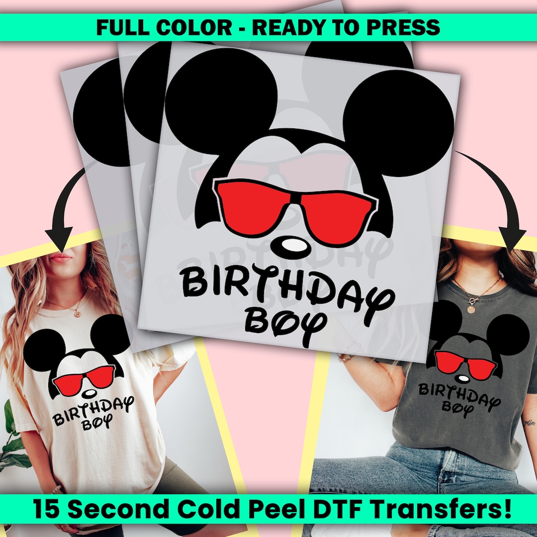 Birthday Boy Mickey Mouse DTF Transfer, Ready to Press, Personalized ...
