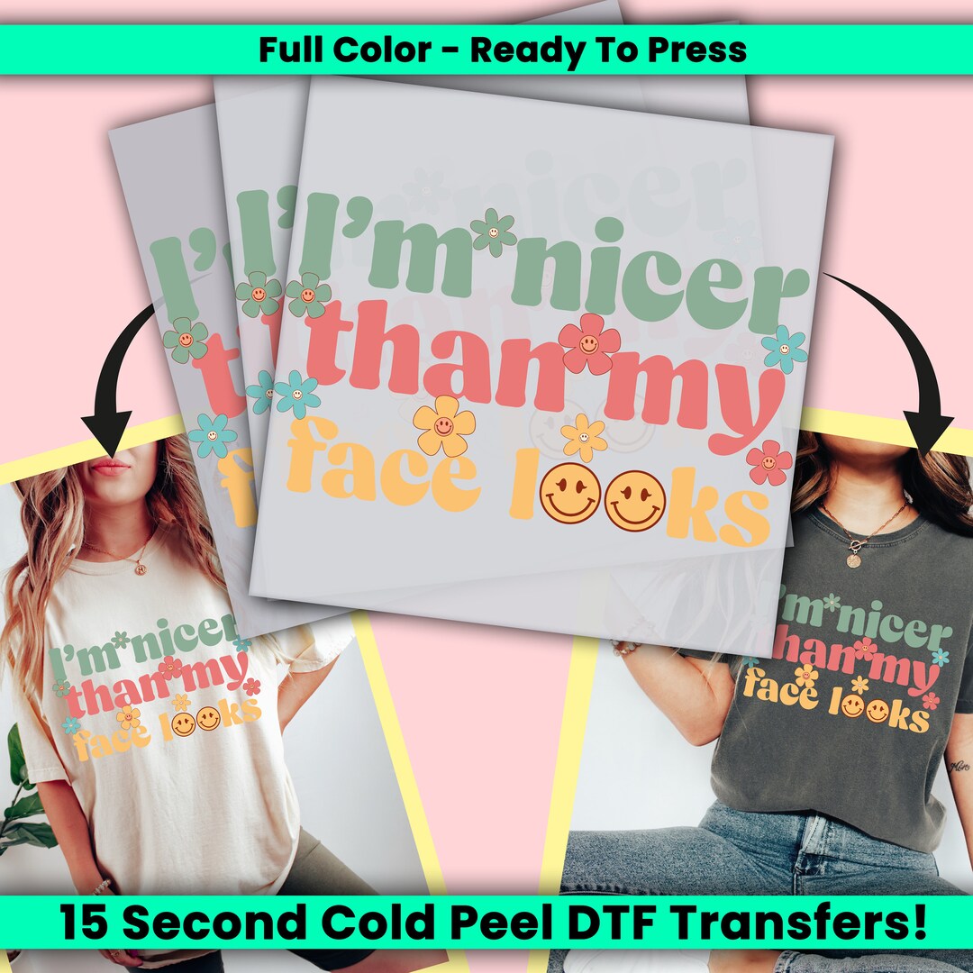 I'm Nicer Than My Face Looks DTF Transfer, Funny Sarcastic Design Ready ...