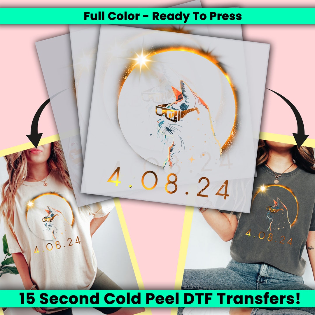Solar Eclipse DTF Transfer, Cat Solar Eclipse 2024 Ready to Press, DTF Transfers, Sun Eclipse ...