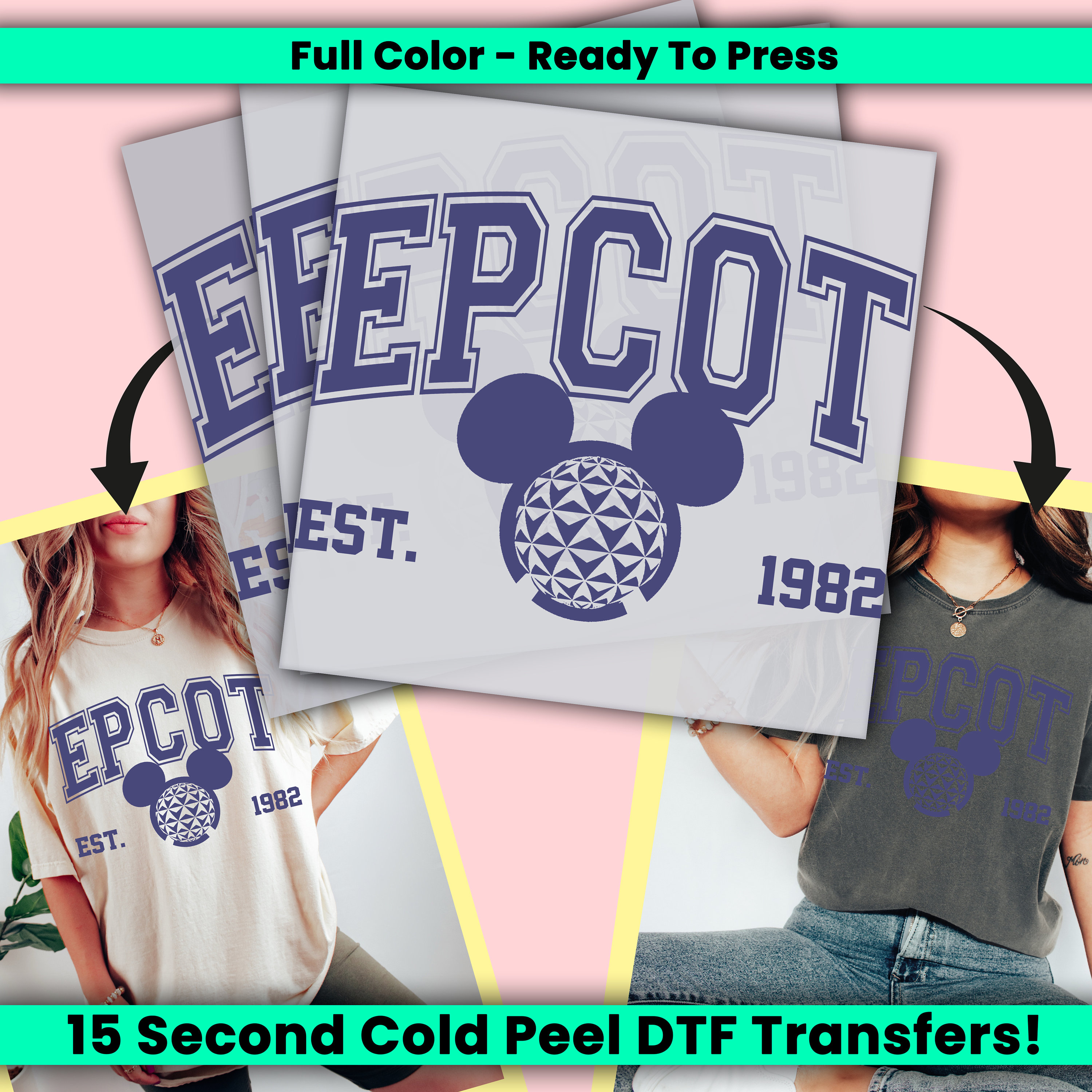 Epcot Disney DTF Transfer, Ready to Press, Disneyworld Personalized DTF ...