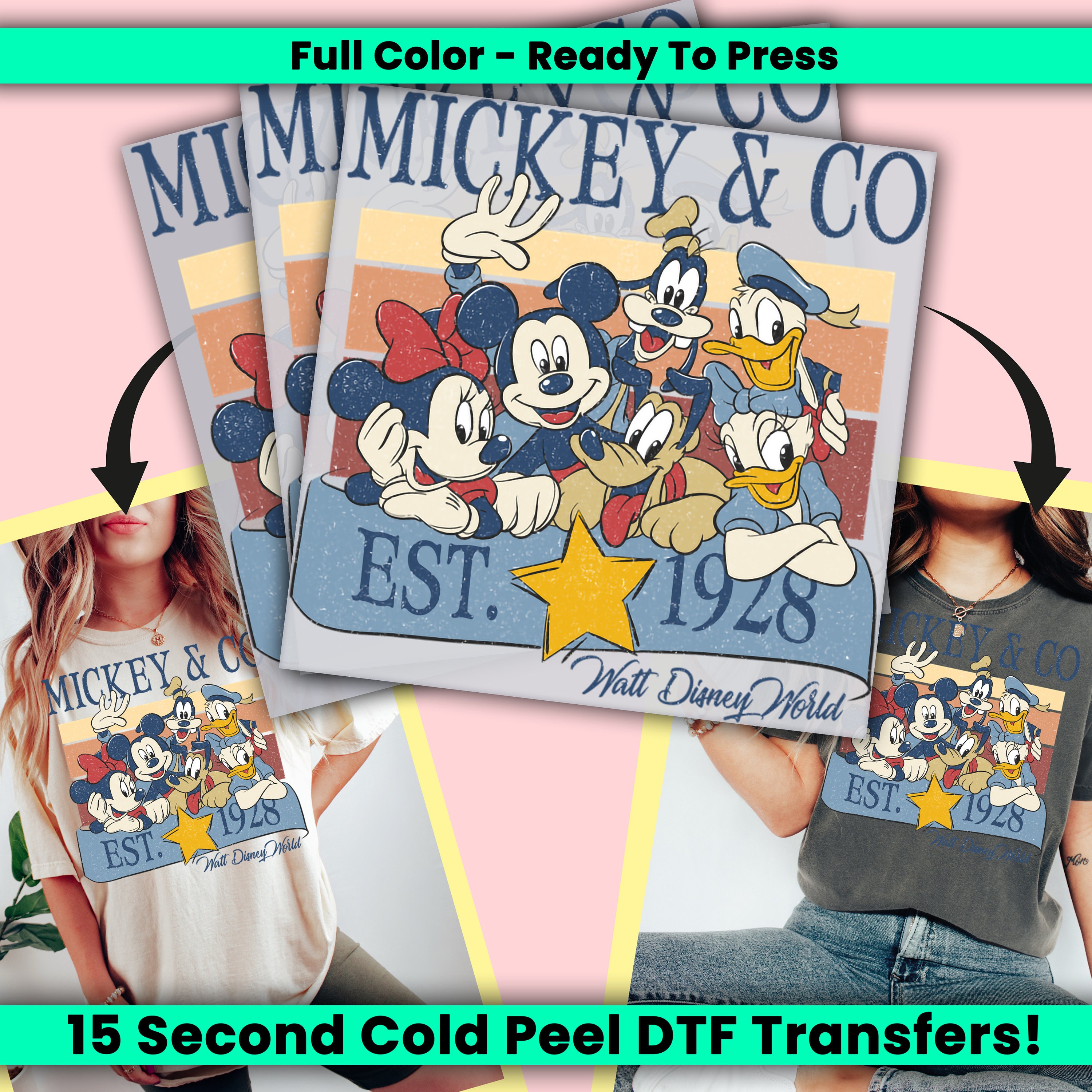 Mickey and Co Disney DTF Transfer, Ready to Press, Disneyworld ...