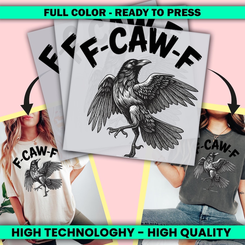 F-caw-f Funny Crow DTF Transfer, Black Bird Raven Ready to Press ...