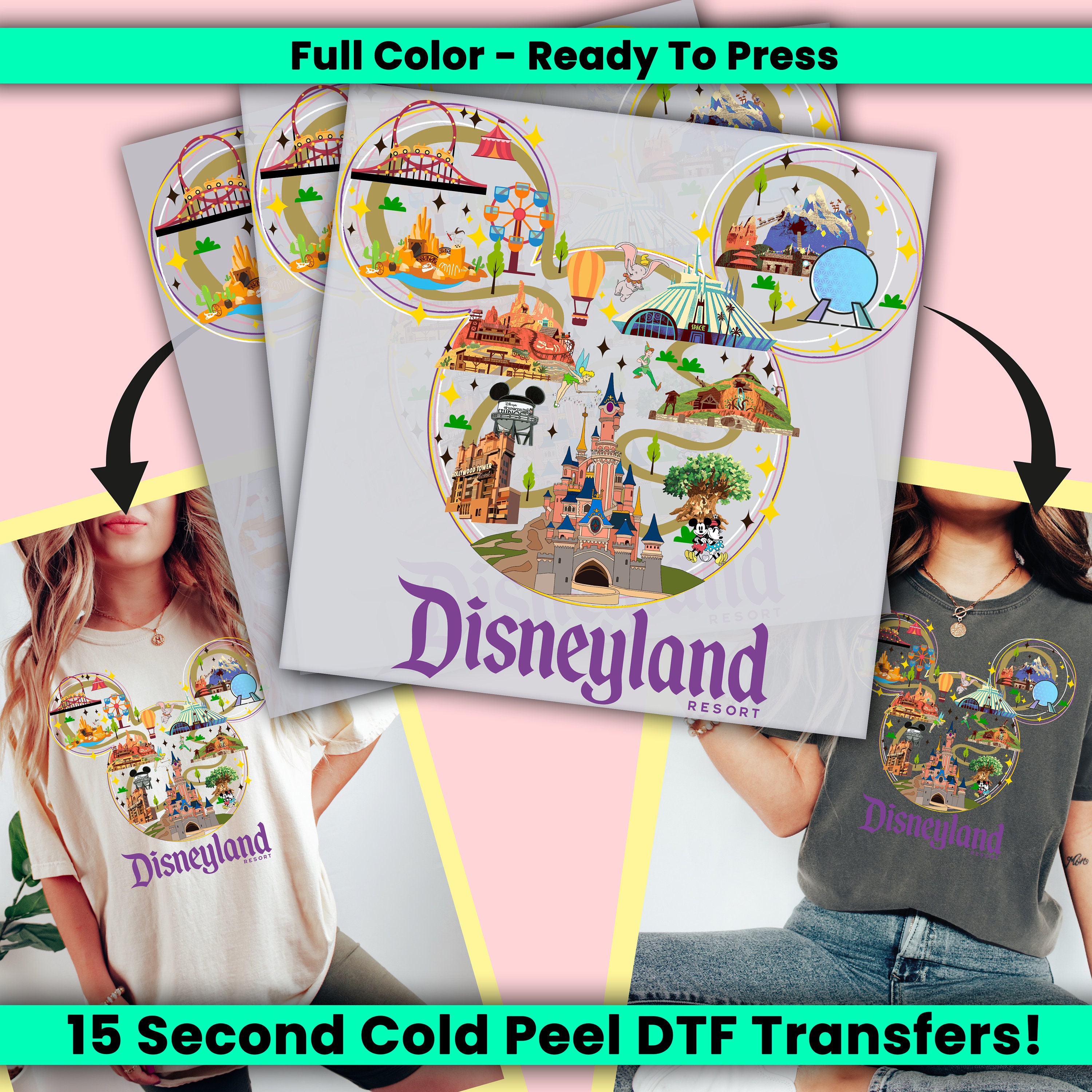 Disneyland DTF Transfer, Ready to Press, Disneyworld Personalized DTF ...