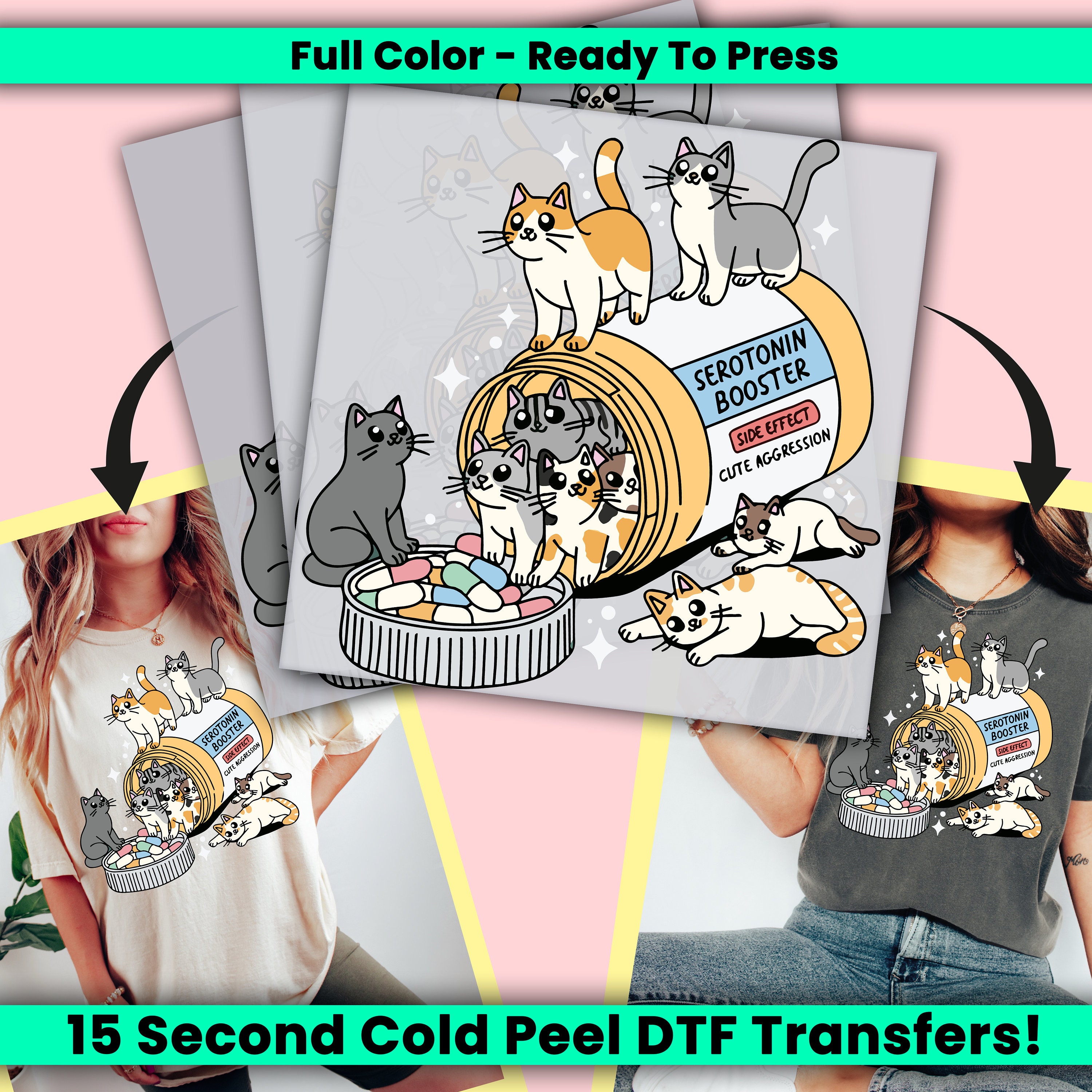 Serotonin Booster Cat DTF Transfer, Meme Ready to Press, Personalized ...